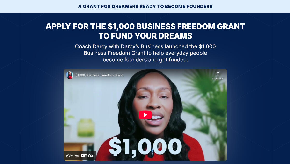 Apply For The Business Freedom Grant By Darcy's Business!